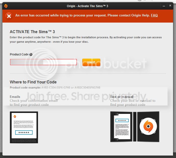 Activate Sims 3 during installation on Origin: "An error has occurred ...